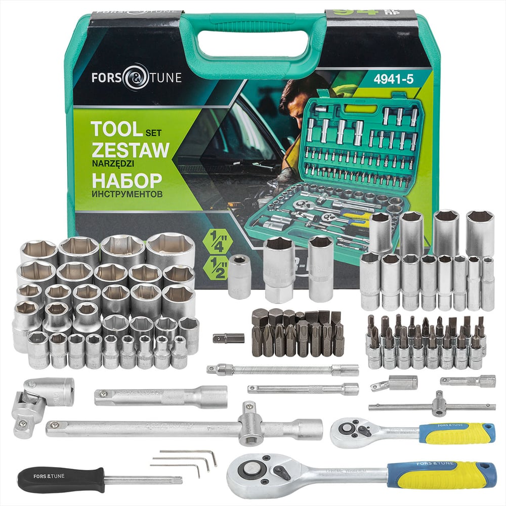 Набор инструментов FORS&TUNE 94 предмета 1/4, 1/2 FORSandTUNE-4941-5 ...