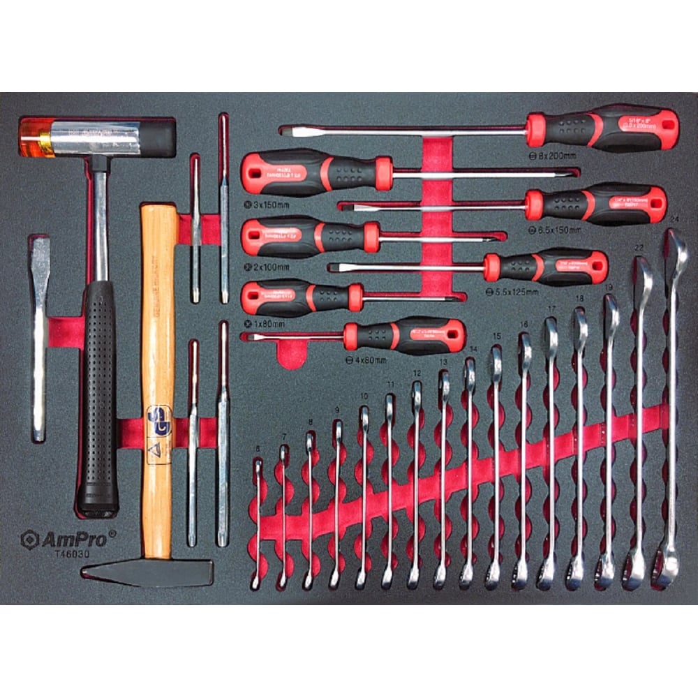 Набор комбинированных ключей, отверток и ударного инструмента AmPro ...