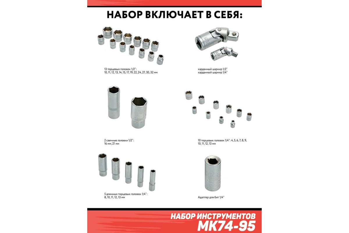 Набор инструментов Дед Макар МК74-95 74 предмета 00-00015622 - выгодная ...