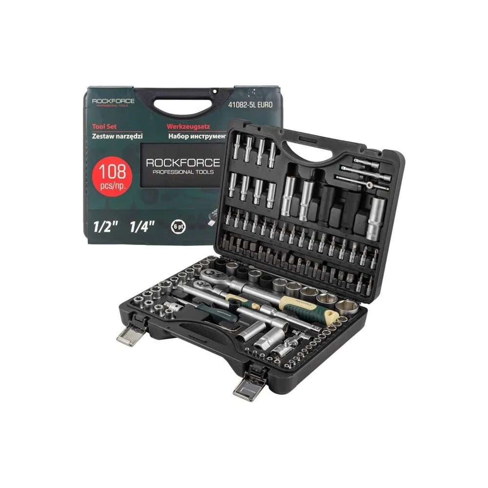 Набор инструментов Rockforce 1/2", 1/4"DR 6-гранных 108 предметов RF-41082-5L EURO(51643 ...