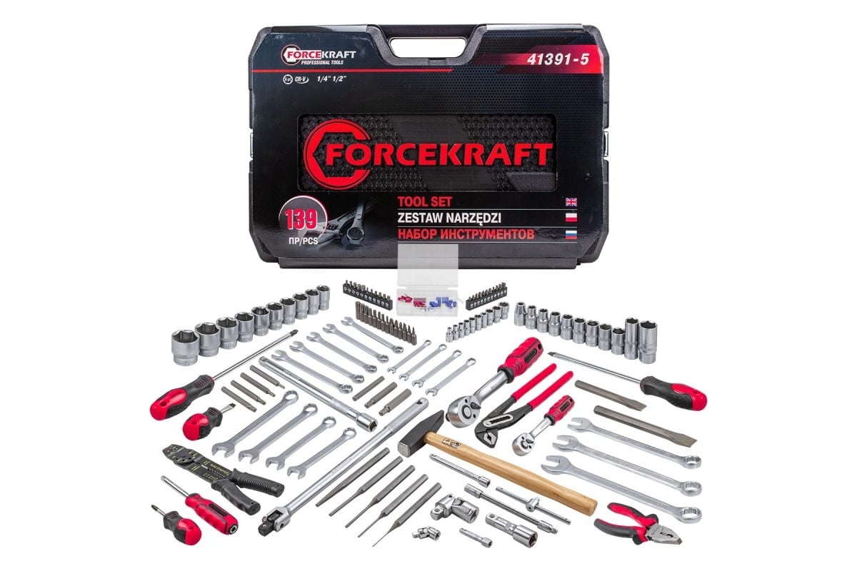 Набор инструментов Forcekraft 139 предметов 1/4", 1/2" (6гр.) (4-32мм) FK-41391-5(56420 ...