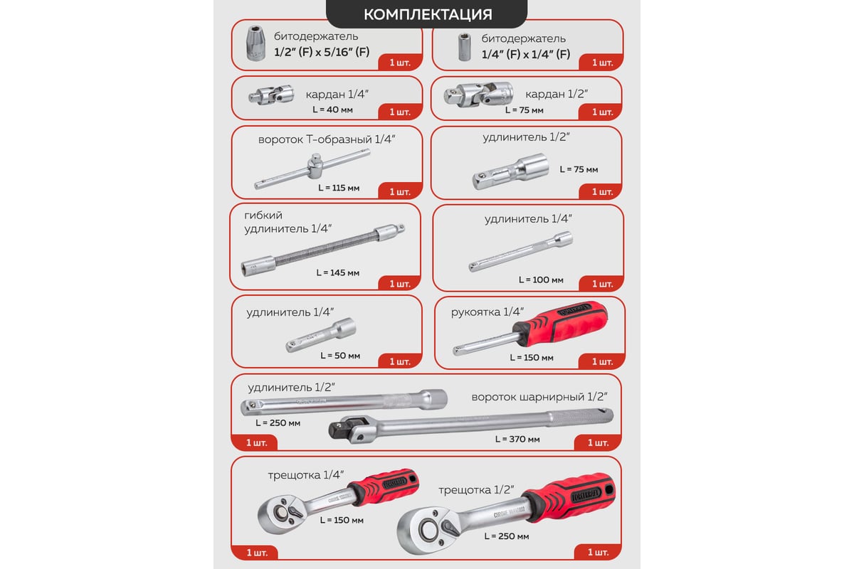 Набор инструментов Forcekraft 139 предметов 1/4", 1/2" (6гр.) (4-32мм) FK-41391-5(56420 ...