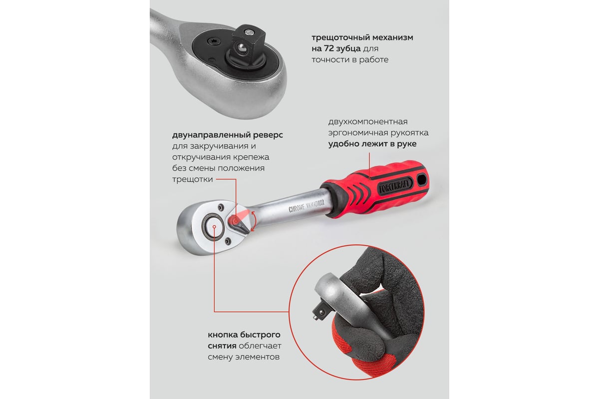 Набор инструментов Forcekraft 139 предметов 1/4", 1/2" (6гр.) (4-32мм) FK-41391-5(56420 ...