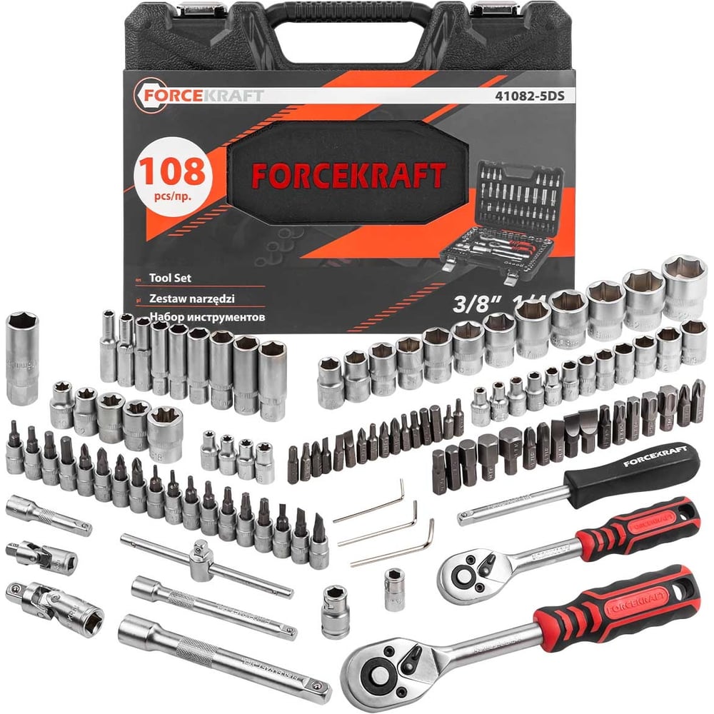 Набор инструментов Forcekraft 108 предметов 1/4" 3/8"(6 гр.) (4-22 мм) FK-41082-5DS(52659 ...