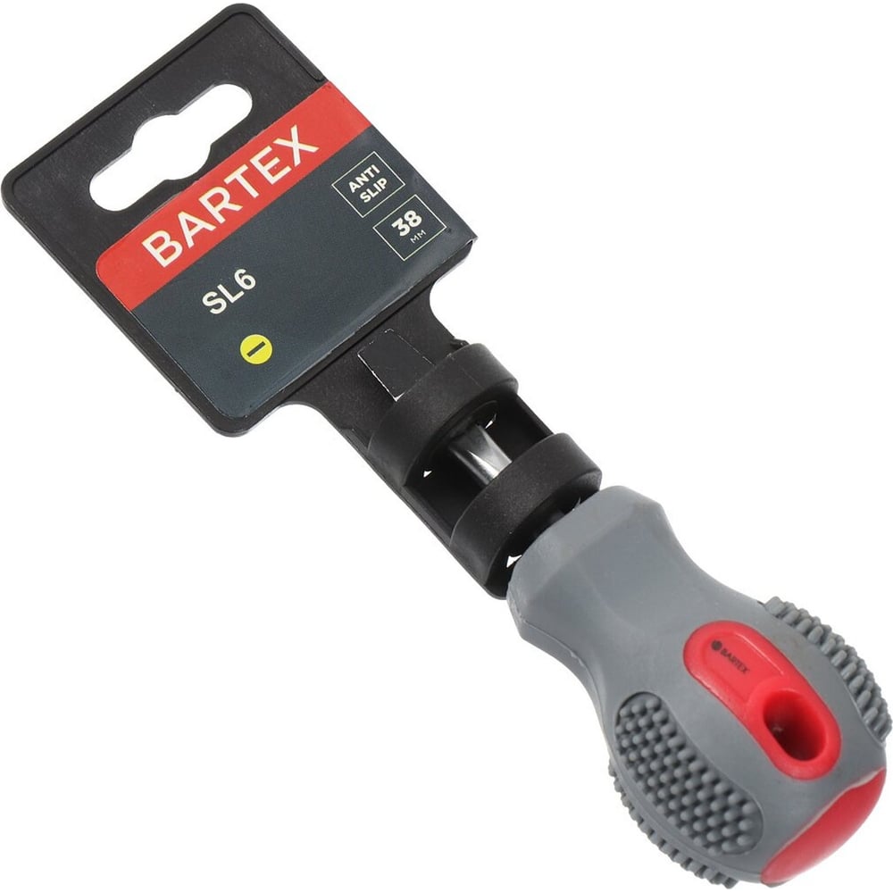 Плоская отвертка BARTEX SL6x38 мм, антискользящая двухкомпонентная рукоятка, CrV сталь 138267 ...