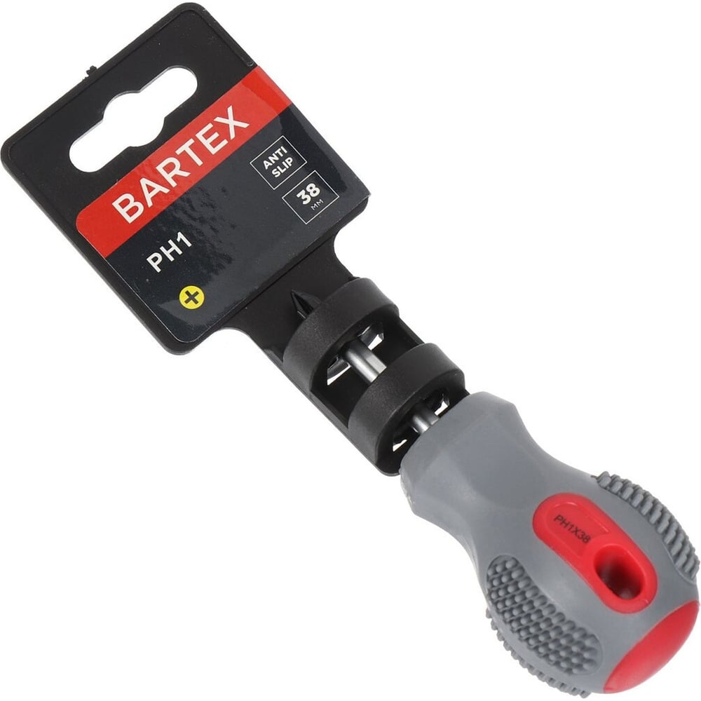 Крестовая отвертка BARTEX PH1x38 мм, антискользящая двухкомпонентная рукоятка, CrV сталь 138276 ...
