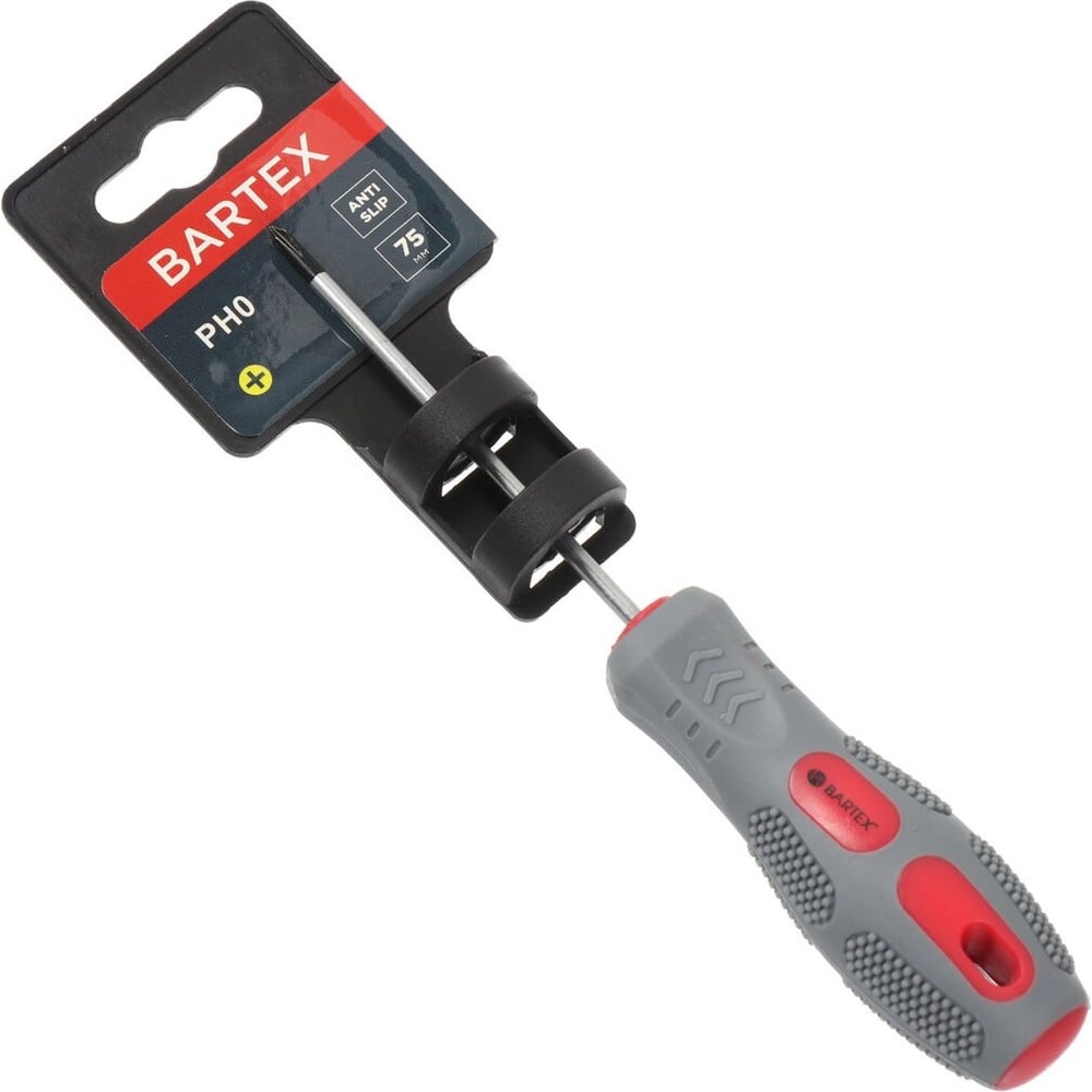 Крестовая отвертка BARTEX PH0x75 мм, антискользящая двухкомпонентная рукоятка, CrV сталь 138273 ...