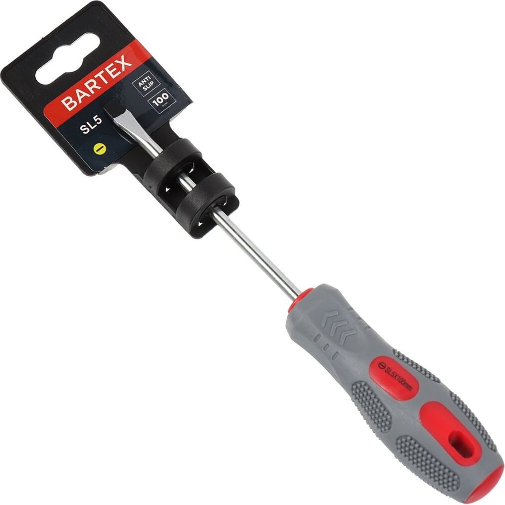 Плоская отвертка BARTEX SL5x100 мм, антискользящая двухкомпонентная рукоятка, CrV сталь 138262 ...