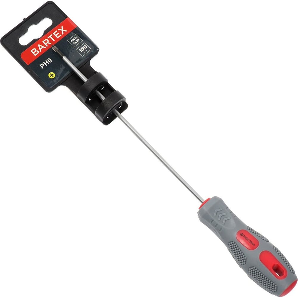 Крестовая отвертка BARTEX PH0x150 мм, антискользящая двухкомпонентная рукоятка, CrV сталь 138272 ...