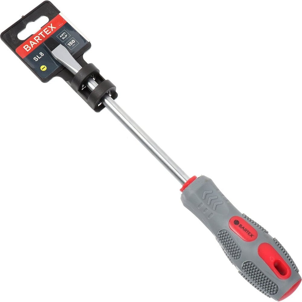 Плоская отвертка BARTEX SL8x150 мм, антискользящая двухкомпонентная рукоятка, CrV сталь 138268 ...