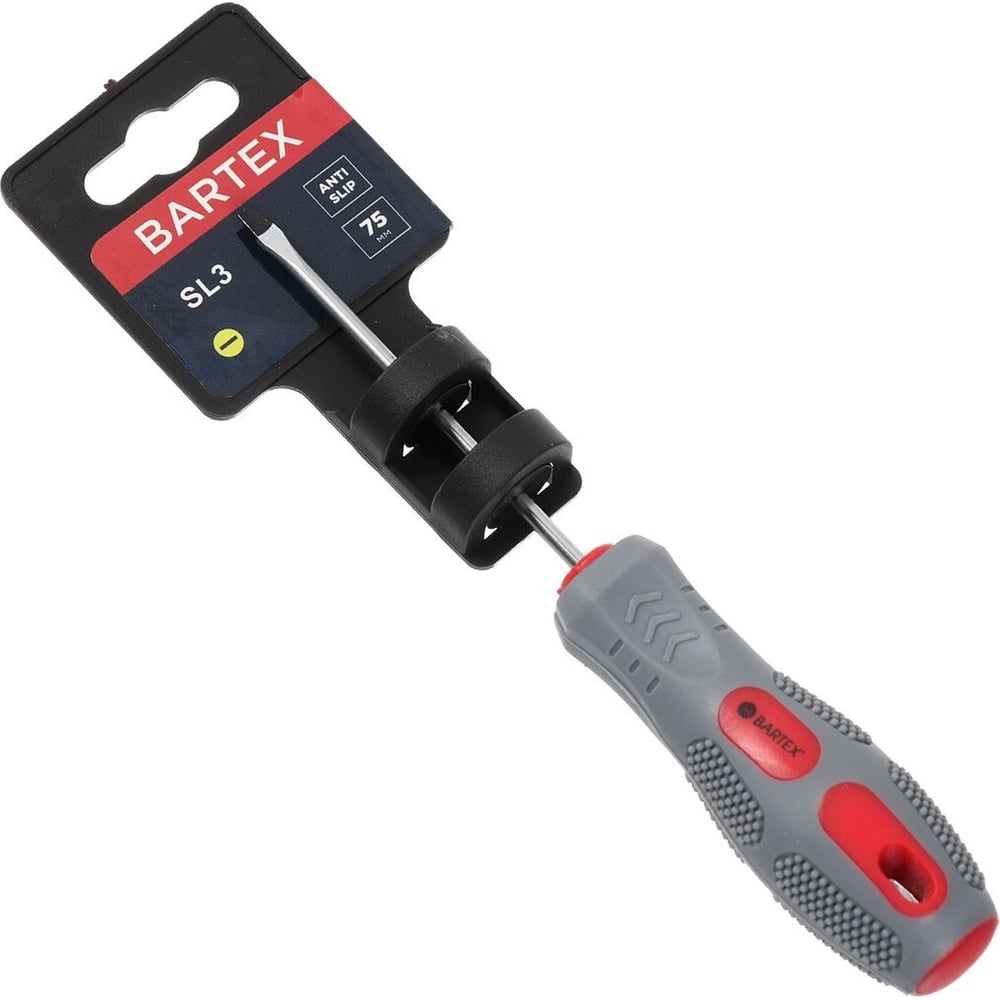 Плоская отвертка BARTEX SL3x75 мм, антискользящая двухкомпонентная рукоятка, CrV сталь 138258 ...