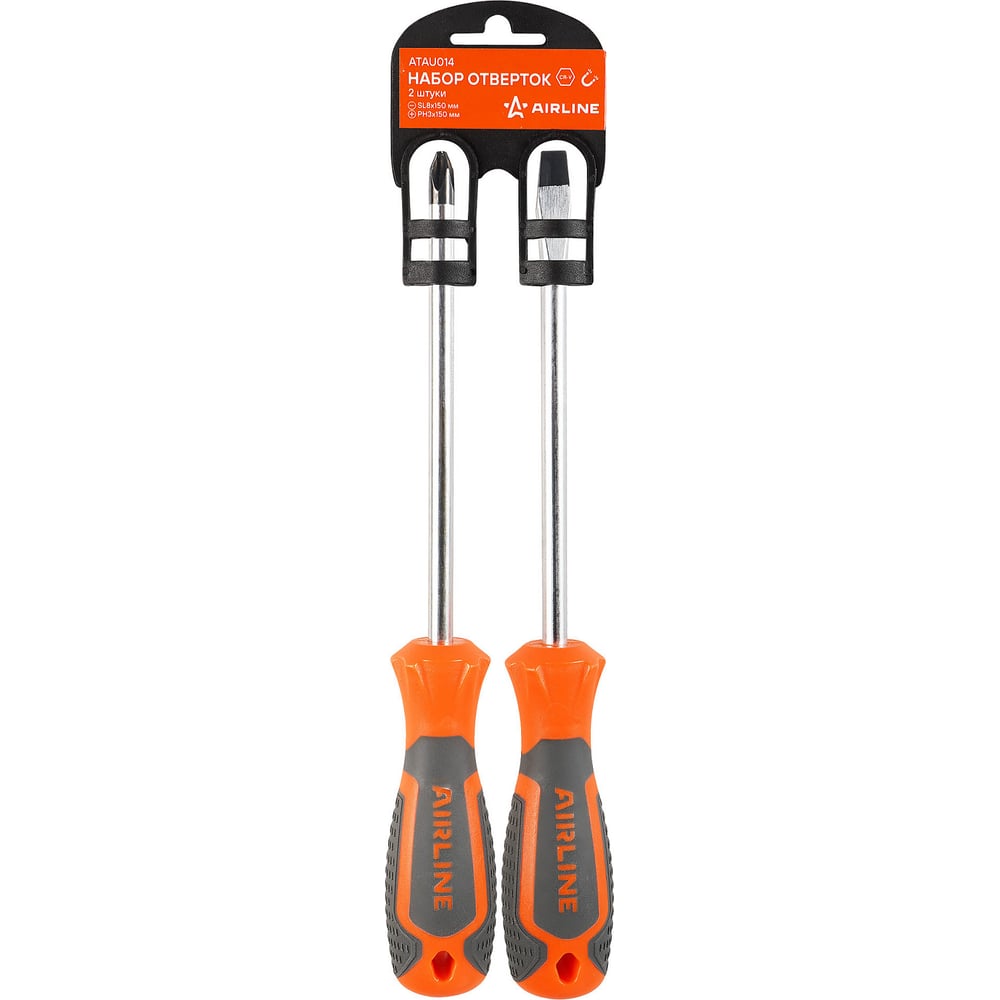 Набор отвёрток Airline SL8x150 мм, PH3x150 мм, пластиковый подвес, 2 ...