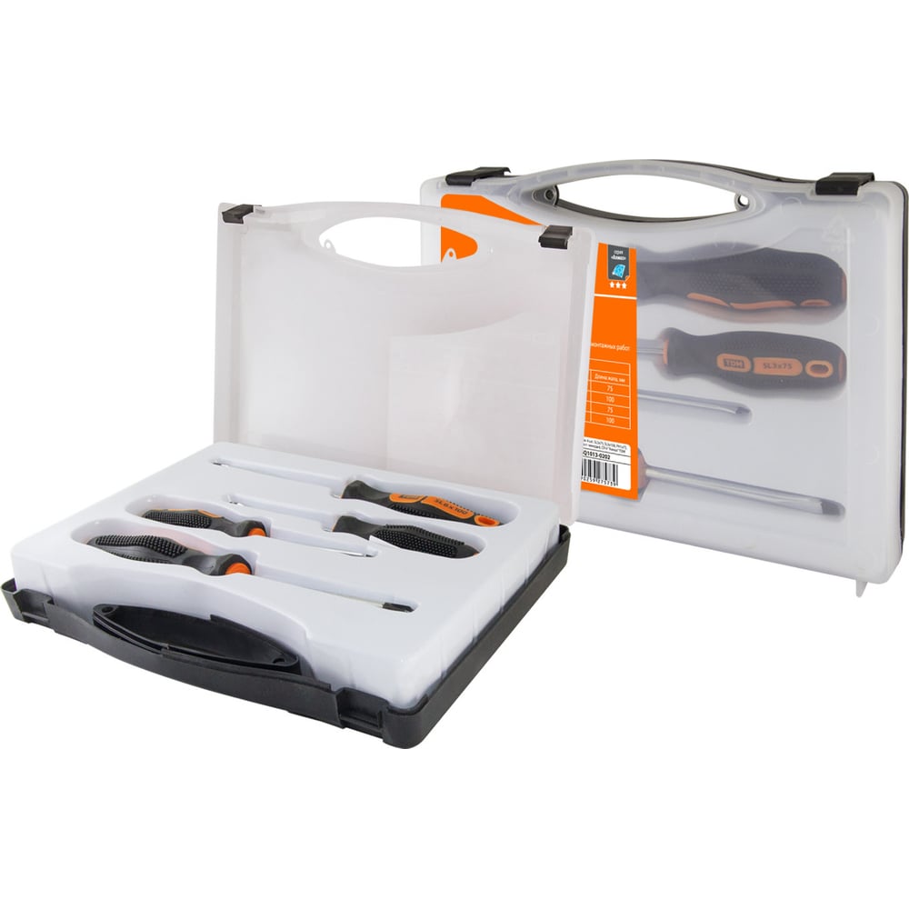 Набор отверток TDM 4 шт.: SL3x75, SL5x100, PH1x75, PH2x100 пласт ...