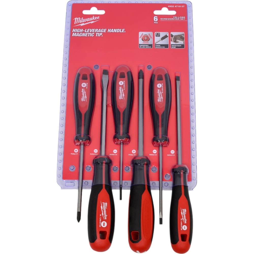 Набор магнитных отверток № 2 Milwaukee трехгранная рукоятка, 6 шт ...