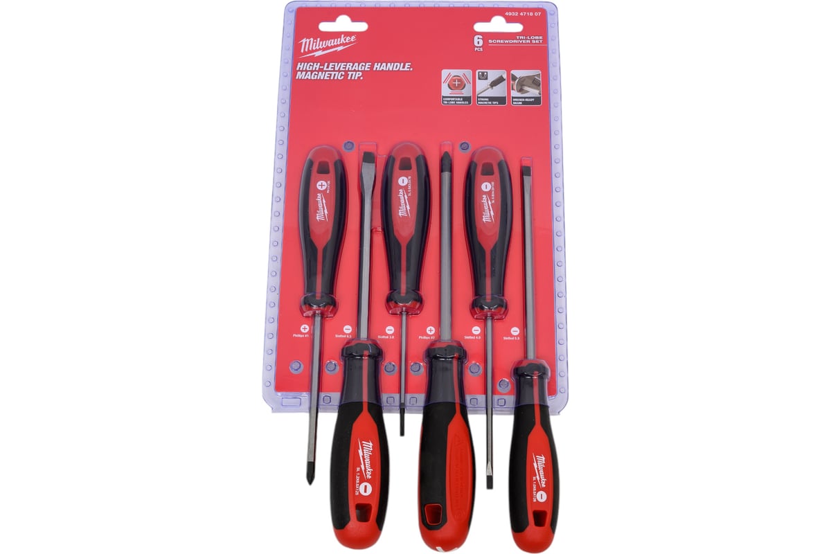 Набор магнитных отверток № 2 Milwaukee трехгранная рукоятка, 6 шт ...