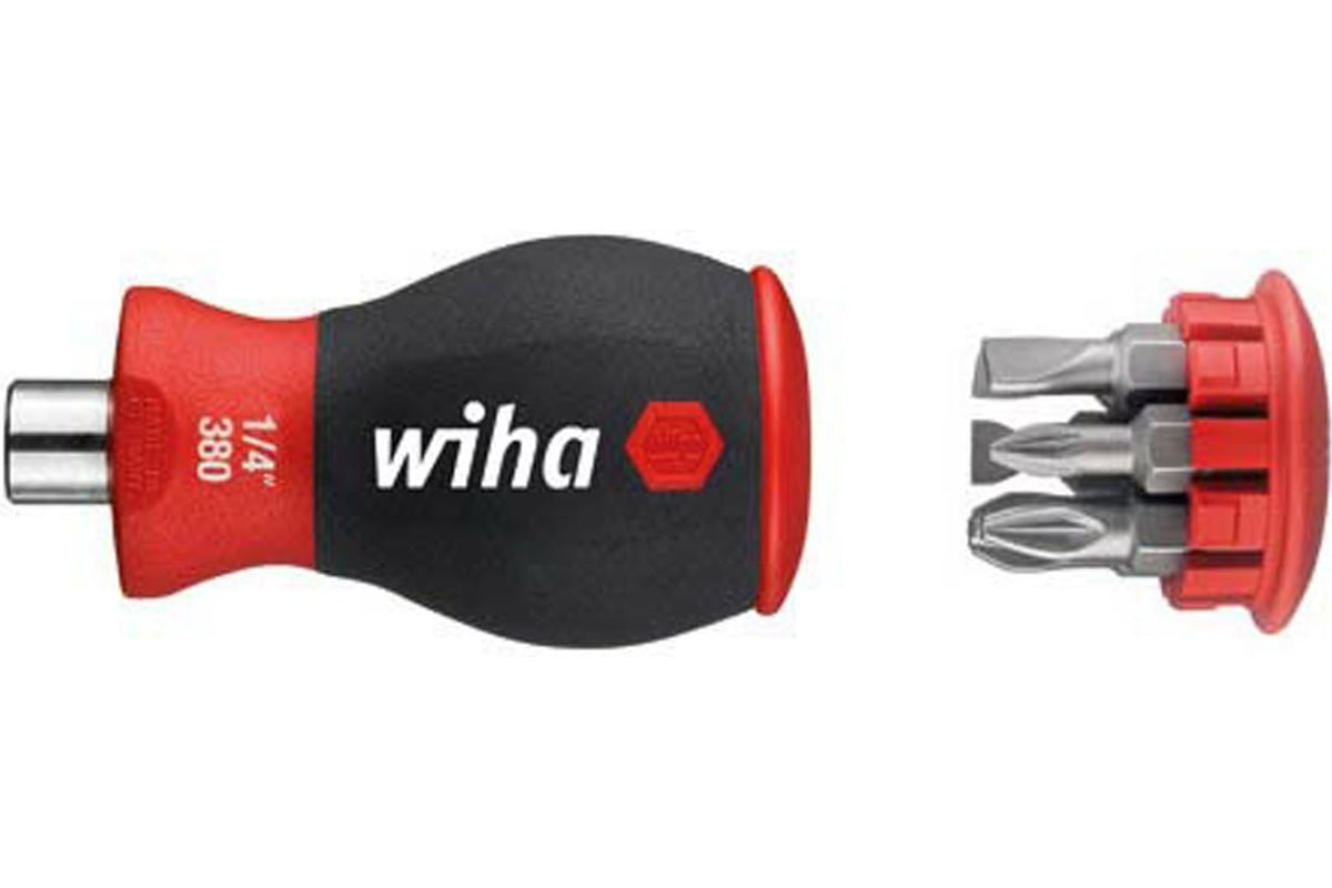 Отвертка-битодержатель Wiha SoftFinish Stubby 3801-04SB, магнитный, 1/4 ...