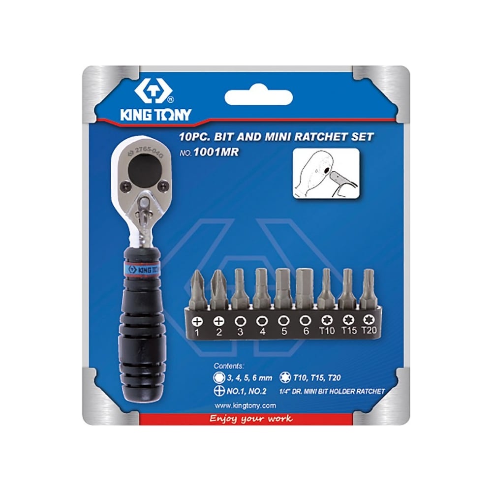 Набор вставок (бит) с трещоткой 1/4", TORX, HEX, PH, 10шт KING TONY ...