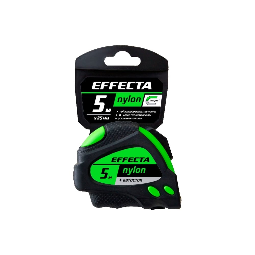 Рулетка 5м/25 мм с магнитом, автостопом, лентой нейлон EFFECTA Nylon ...