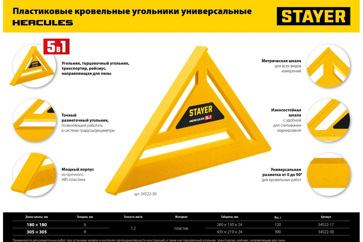 Универсальный кровельный пластиковый угольник STAYER Hercules 5-в-1 305 ...