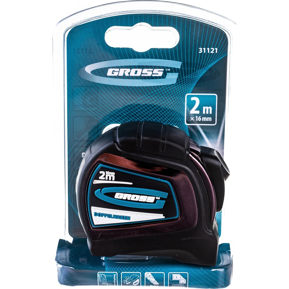 Рулетка GROSS Doppelhaken 2м x 16мм, односторонний зацеп, нейлон ...