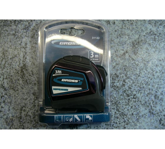 Рулетка GROSS Doppelhaken 3м x 16мм, односторонний зацеп, нейлон ...