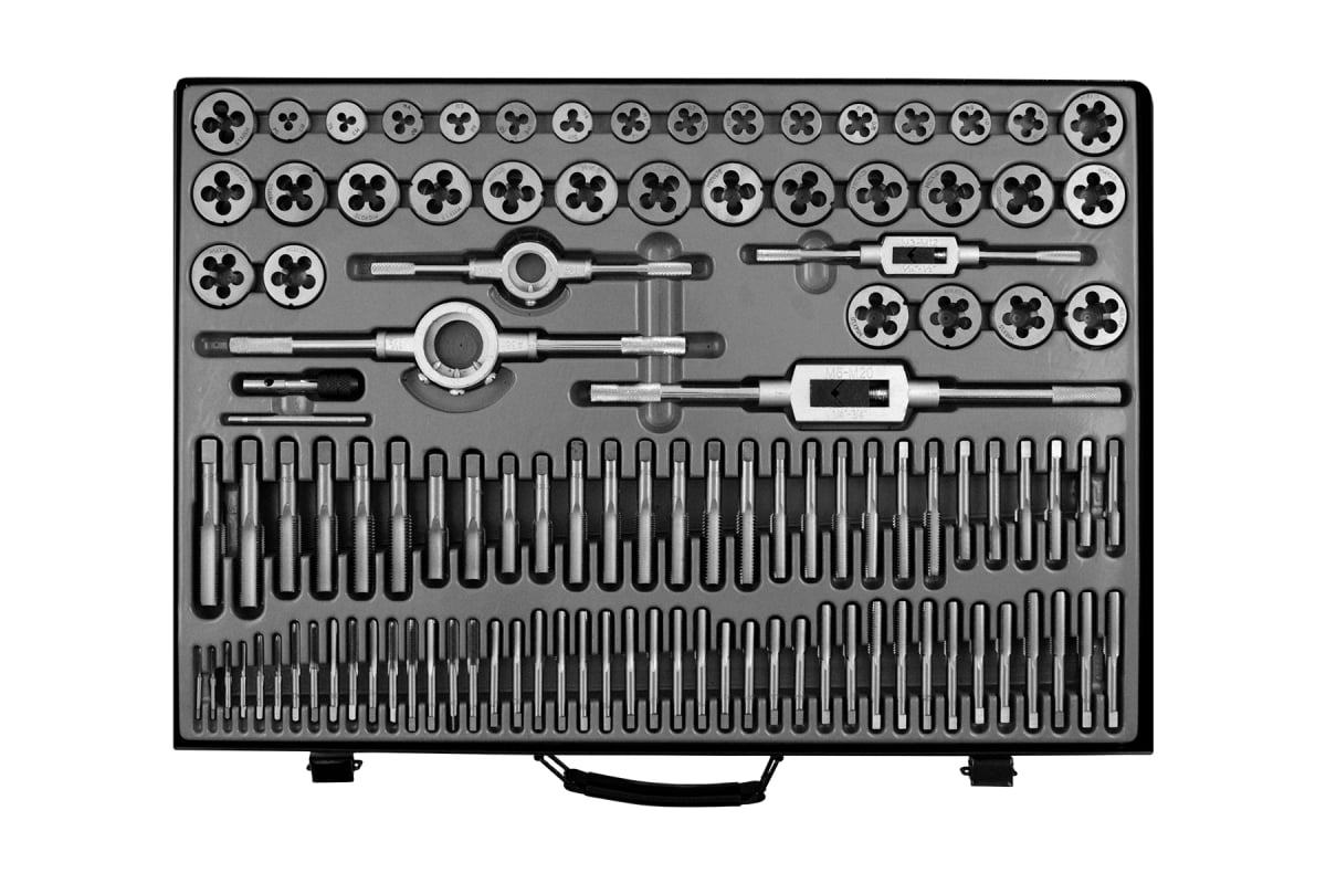 Набор метчиков и плашек М2-М18 WIEDERKRAFT 110 предметов, метрическая ...