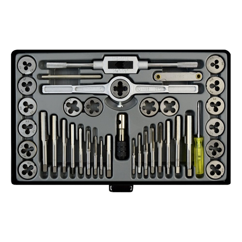 Набор метчиков и плашек М3-12 WIEDERKRAFT 40 предметов, метрическая ...