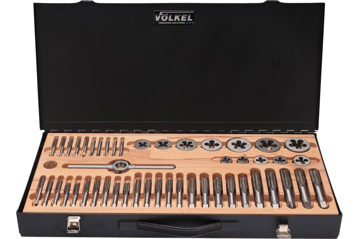 Набор метчиков и плашек VOELKEL UNC/UNF 1/4-3/4 HSS-G 56 предметов ...
