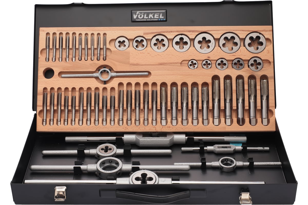 Набор метчиков и плашек VOELKEL UNC/UNF 1/4-3/4 HSS-G 56 предметов ...