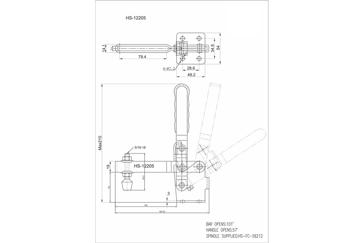 Зажим с вертикальной рукоятью HS CLAMP HS-12205 - выгодная цена, отзывы, характеристики, фото ...