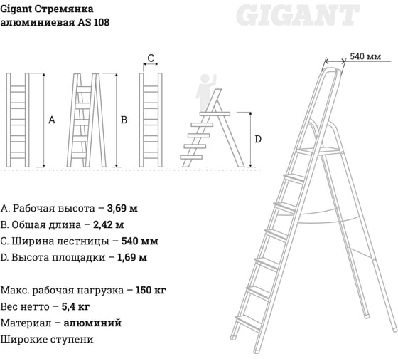 Алюминиевая стремянка Gigant AS 108 - выгодная цена, отзывы ...