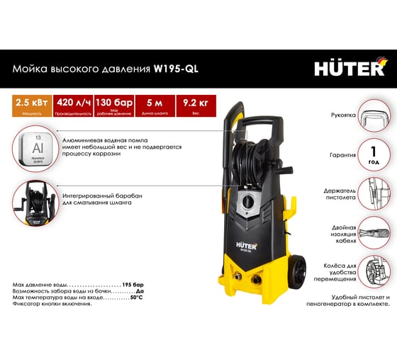 Мойка Huter W195-QL 70/8/14 - выгодная цена, отзывы, характеристики, 2 ...