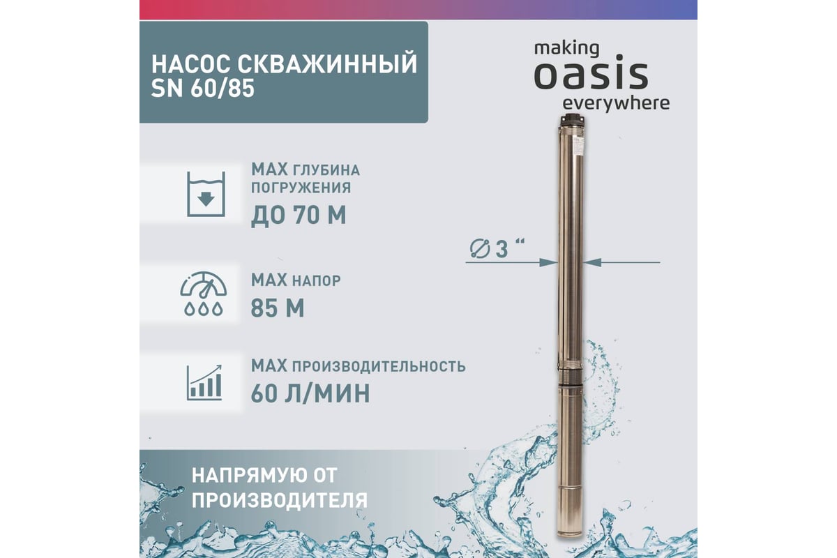 Скважинный насос Oasis SN 60/85 4640130925963 - выгодная цена, отзывы, характеристики, фото ...