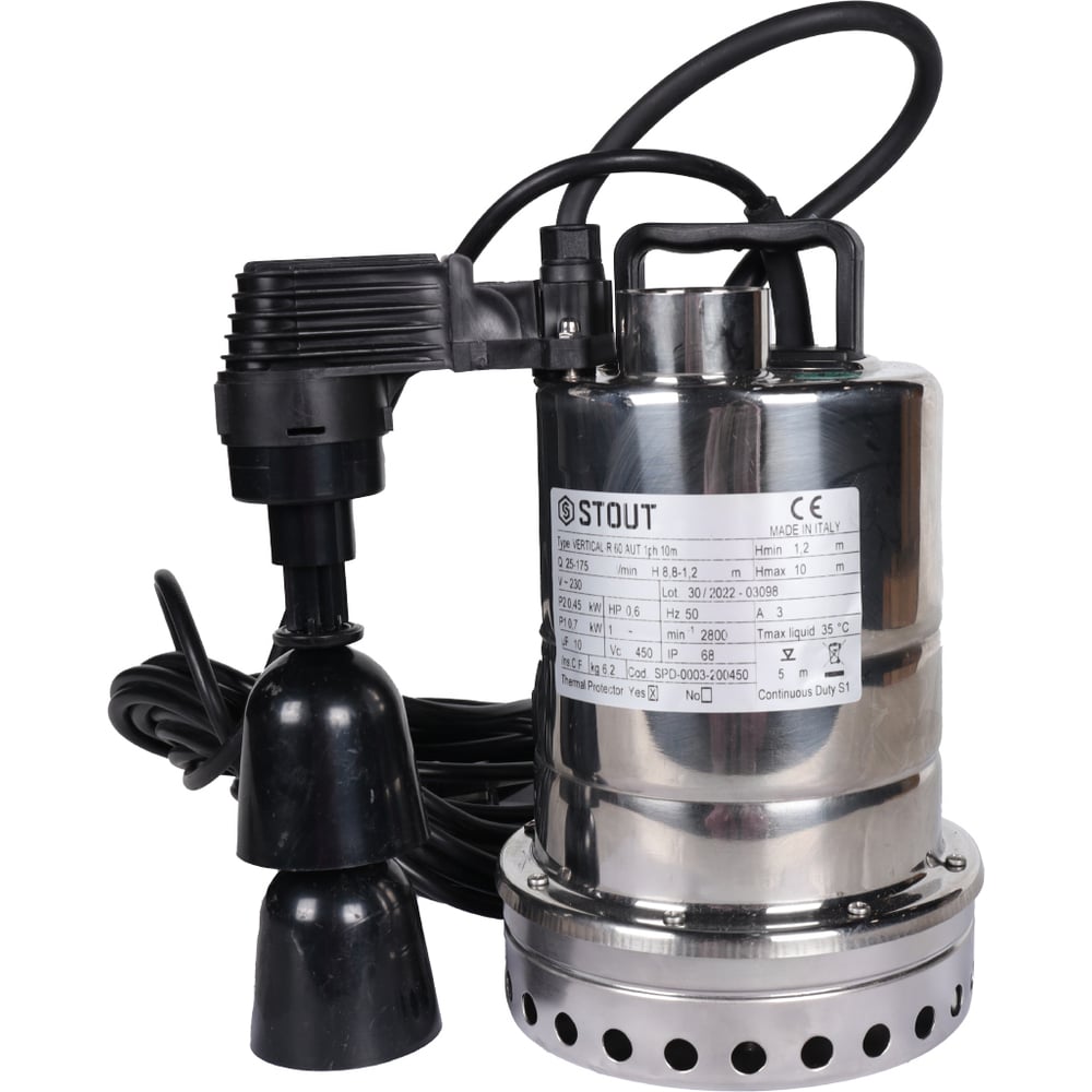 Дренажный насос с вертикальным поплавком STOUT Spd-0003-200450 ...