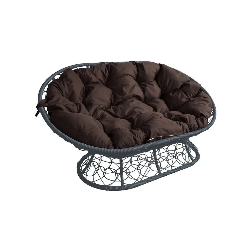 Диван M-GROUP МАМАСАН с ротангом серое, коричневая подушка 12110305 ...