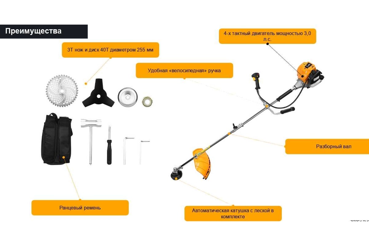 Триммер бензиновый DEKO DKTR52 PRO SET 1, леска/нож/диск 063-4502 ...