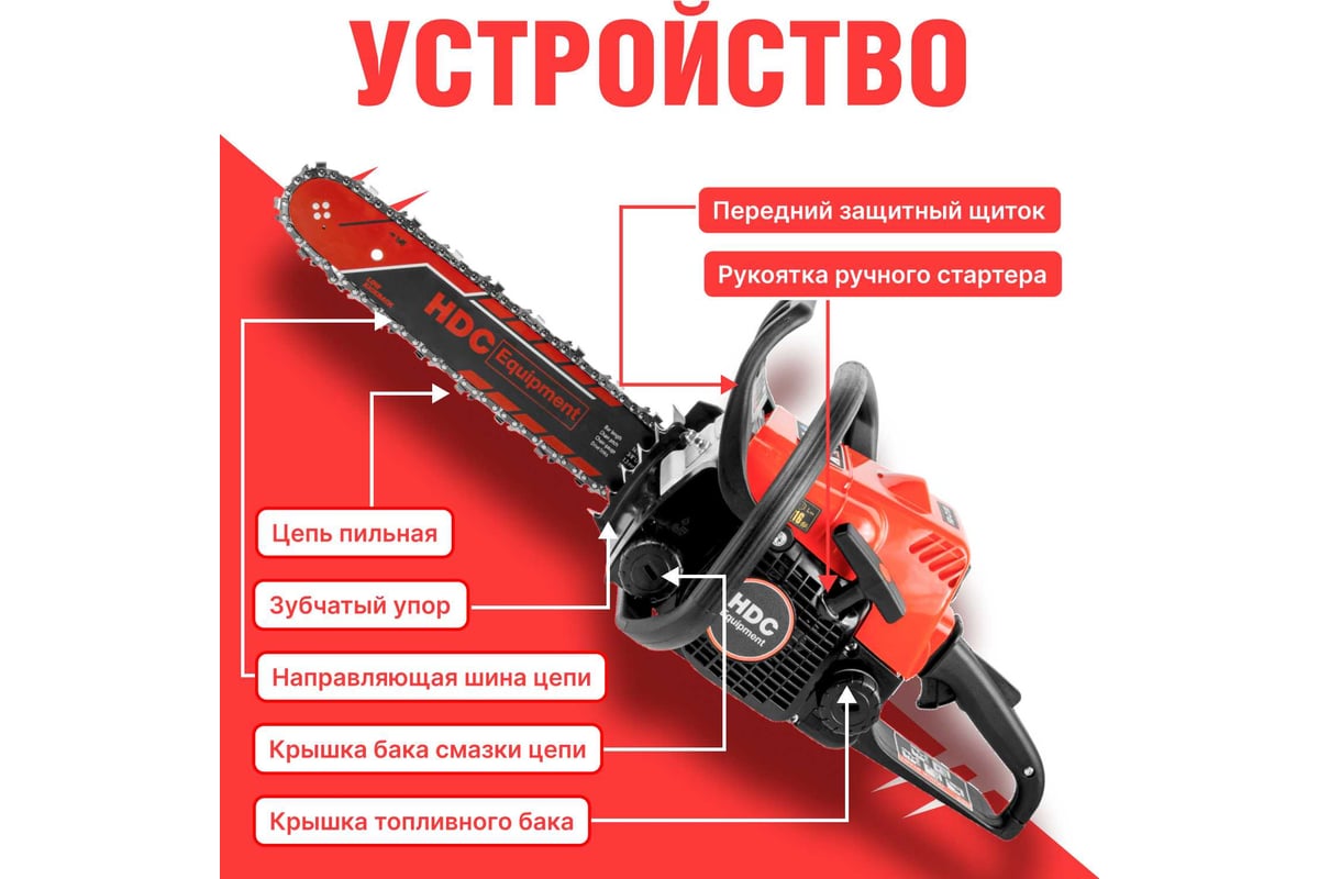 Бензопила HDC HD-C180 шина 35 см (14), 3/8 LP, 1.3 мм, 50 зв.HD6210-2 - выгодная цена, отзывы ...