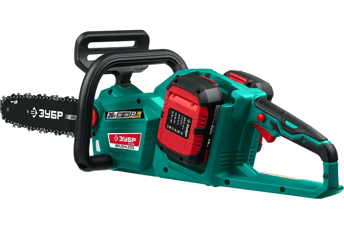 Бесщеточная цепная пила ЗУБР 2x18 В, 4 А*ч ПЦЛ-3635-42 - выгодная цена ...