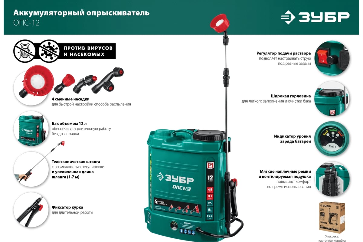 Аккумуляторный опрыскиватель ЗУБР 12 л ОПС-12 - выгодная цена, отзывы ...