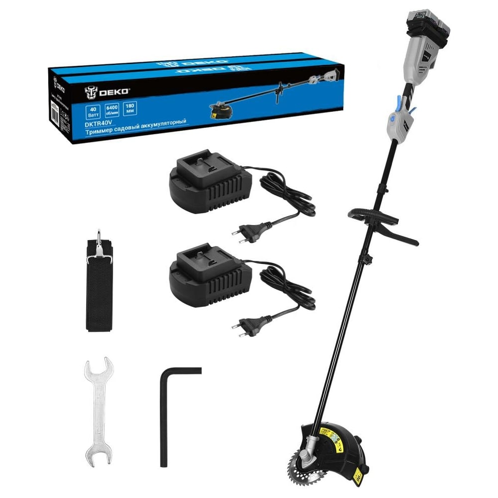 Садовый аккумуляторный триммер DEKO DKTR40V PRO 2х4.0 Ач, 2хЗУ 065-1216 ...