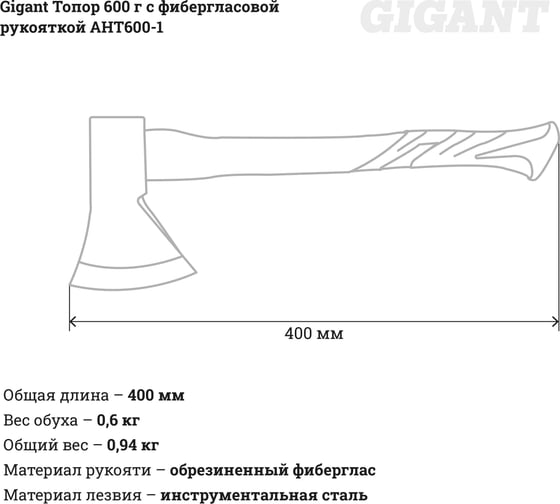 Топор 600 грамм с фибергласовой рукояткой Gigant AHT600-1 - выгодная ...