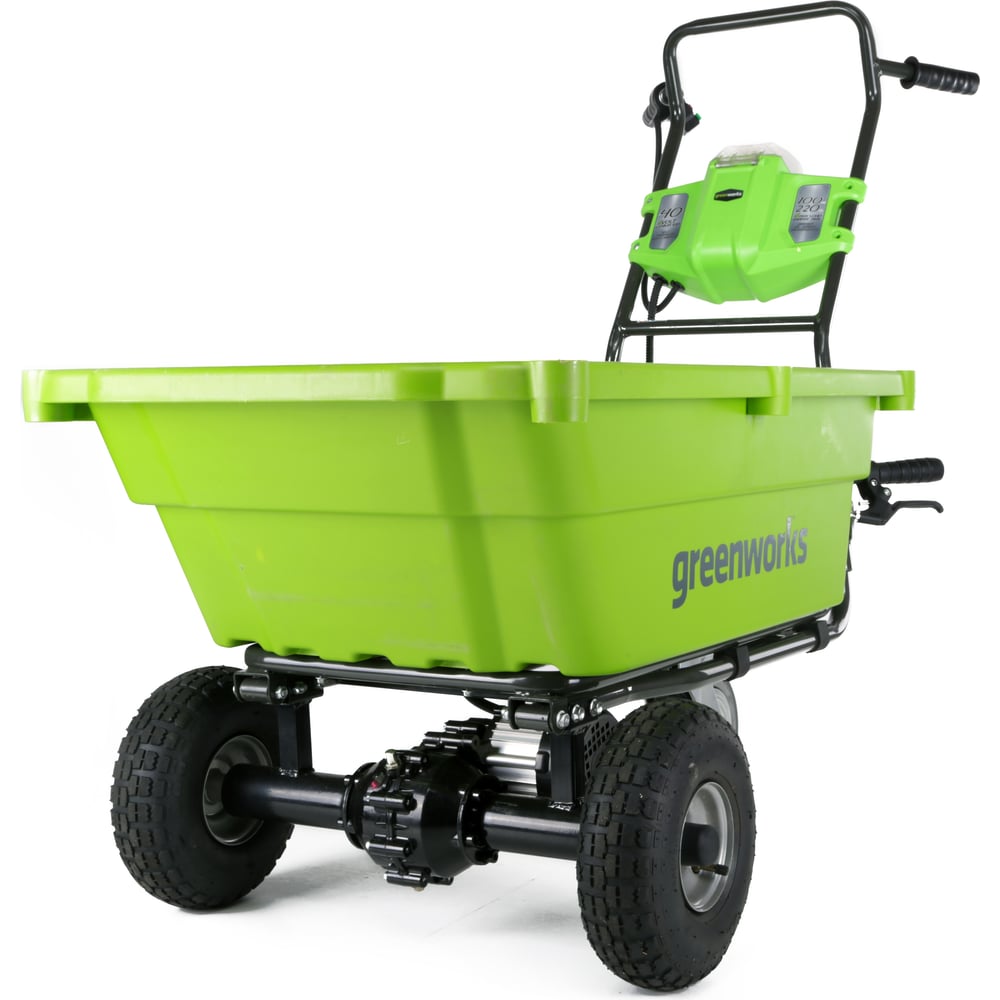 Садовая тележка самоходная GreenWorks 40V, 106 л, с 1хАКБ 4 Ач c USB и ...