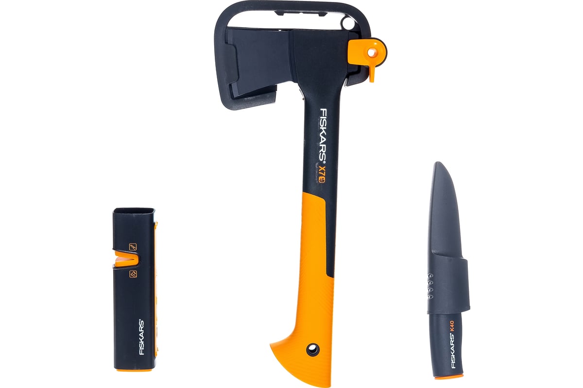 Набор Fiskars: универсальный топор Х7, нож К40, точилка для топоров и ...