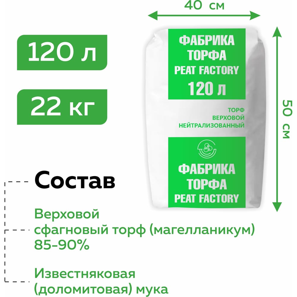 Торф Фабрика Торфа для рассады 120 л нейтрализованный ФТ120Н - выгодная ...