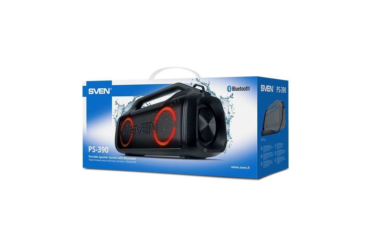 Портативная колонка SVEN АС PS-390 черная, 50 Вт, Waterproof (IPx5 ...