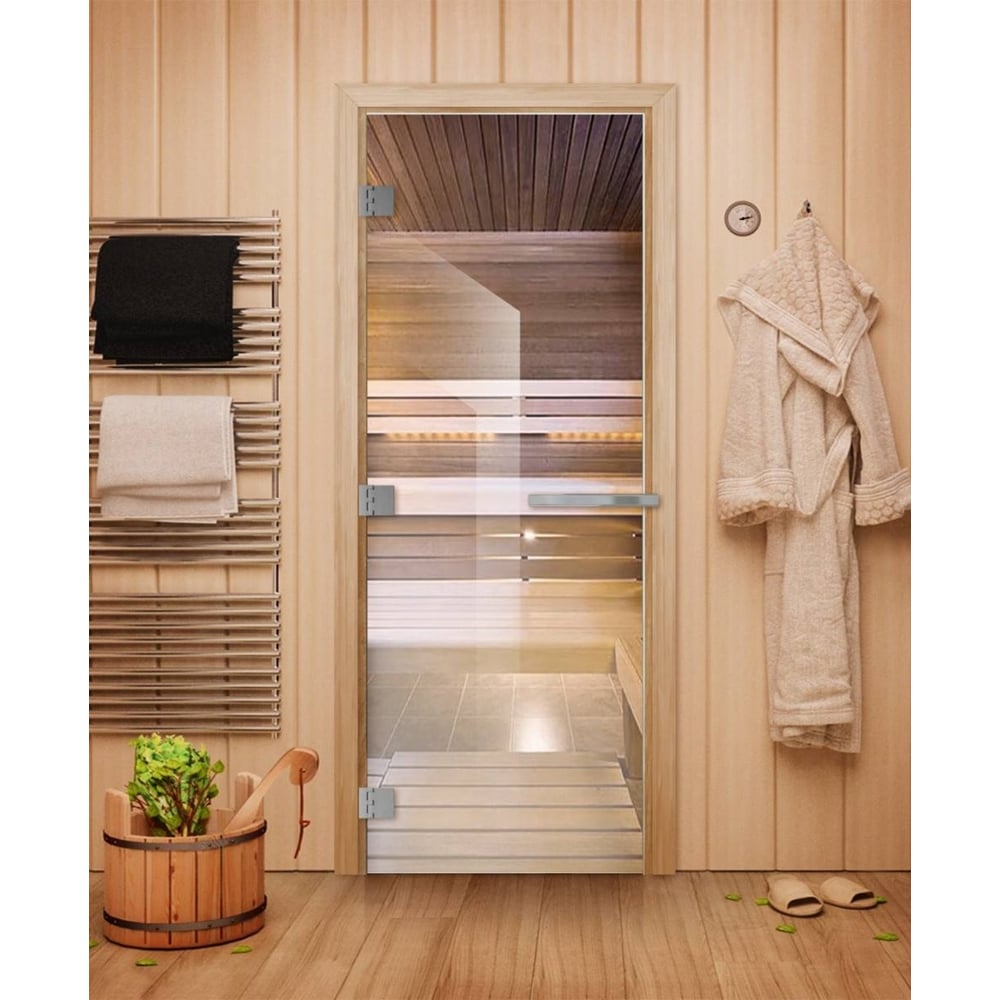 Дверь для бани DoorWood эталон прозрачная, 2000x800 мм, левая, петли ...