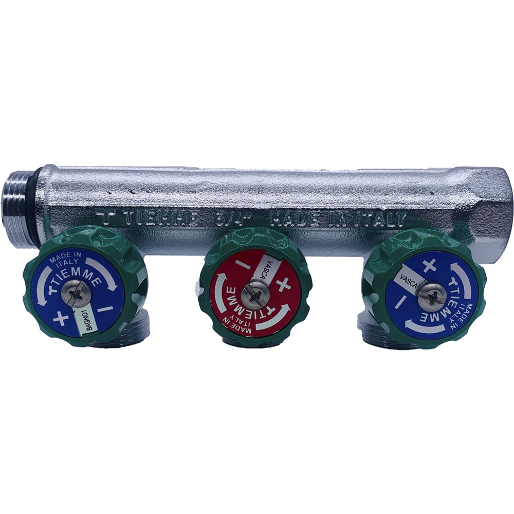 Коллектор Tiemme 3 отвода, регулируемый 3/4"х3/4(18) евроконус Maxima ...