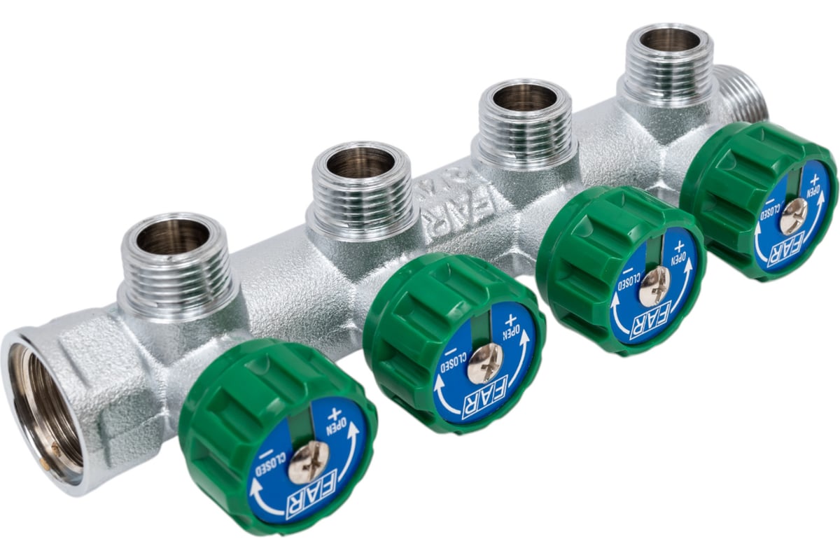 Регулирующий коллектор FAR 3/4 ВР-НР, с 4 отверстиями 1/2 НР, плоское ...