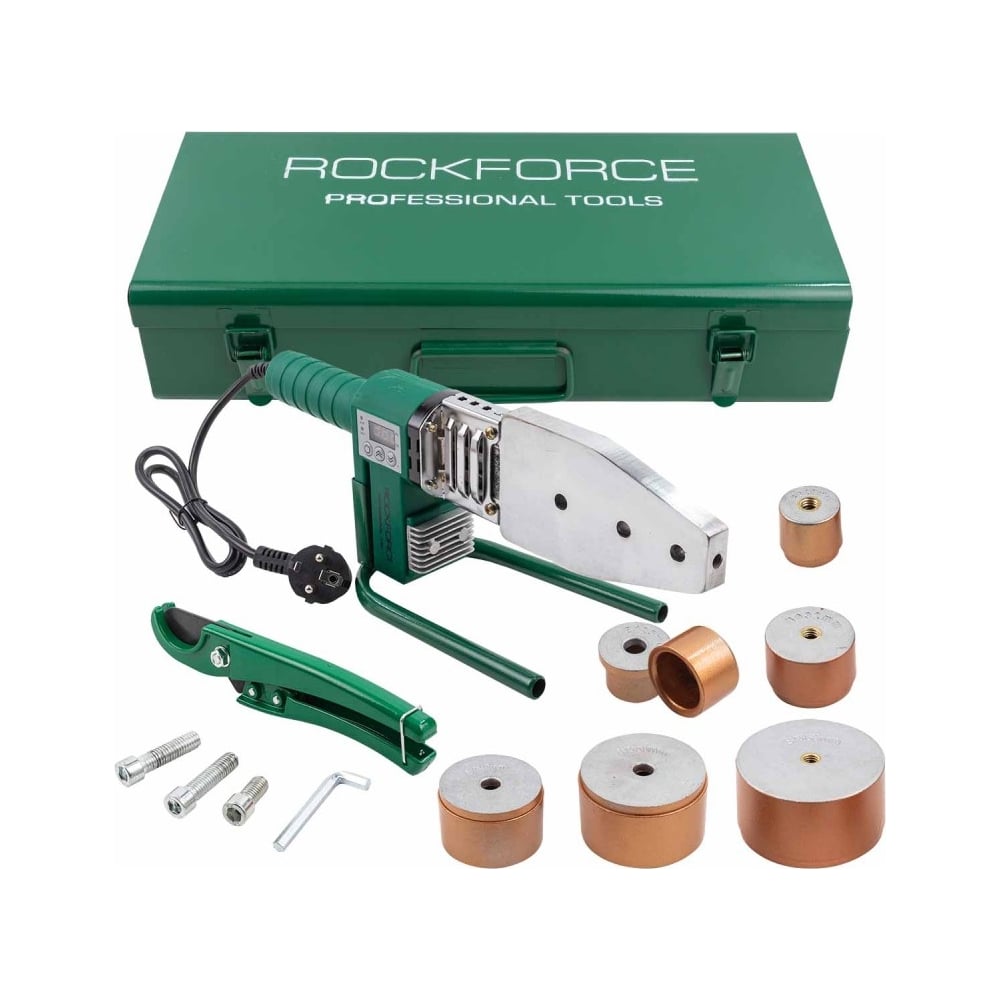 Аппарат для сварки полимерных труб Rockforce 1000W, 6 насадок: 20, 25, 32, 40, 50, 63 мм RF-PW ...
