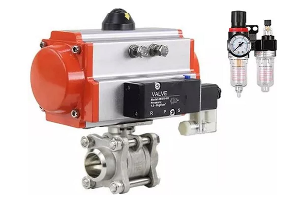 Шаровой кран DN.ru КШПП 316.200 Ду32 Ру63 пневмопривод, пневмораспред ...